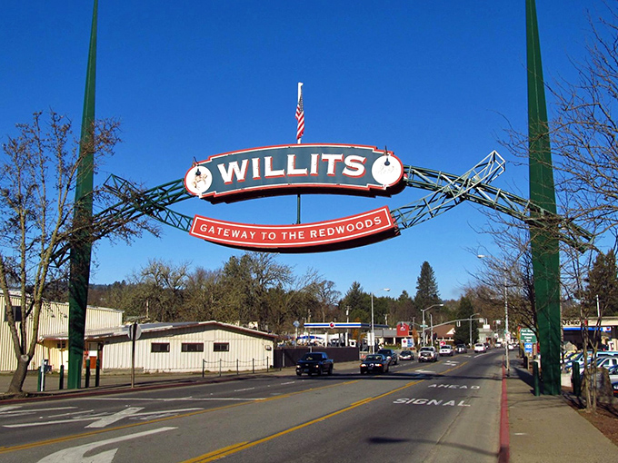 The iconic Willits arch welcomes you to "Gateway to the Redwoods" – small-town charm with big natural beauty nearby.