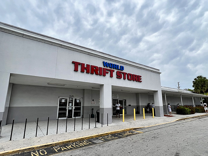 The unassuming exterior of World Thrift hides a treasure trove inside. Like finding a secret portal to bargain heaven!