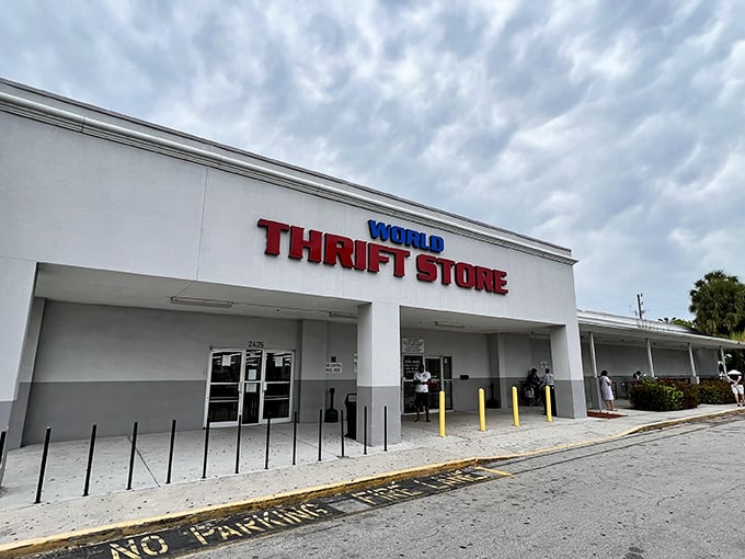 The unassuming exterior of World Thrift hides a treasure trove inside. Like finding a secret portal to bargain heaven!