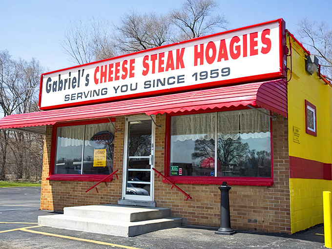 Gabriel's bright yellow building with its bold red sign is like a beacon for sandwich lovers since 1959!