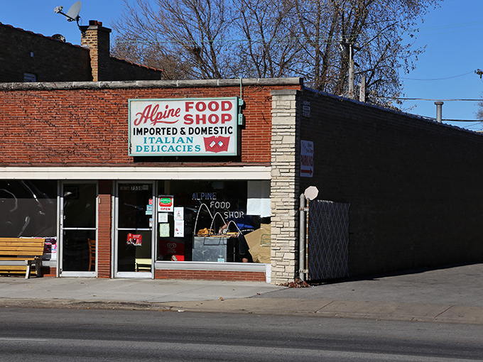 Alpine Food Shop: That vintage sign promises "Italian Delicacies" and boy, does it deliver. Sandwich poetry in the making.