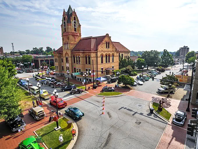 The historic courthouse stands sentinel in Anderson, a beautiful brick landmark watching over downtown.