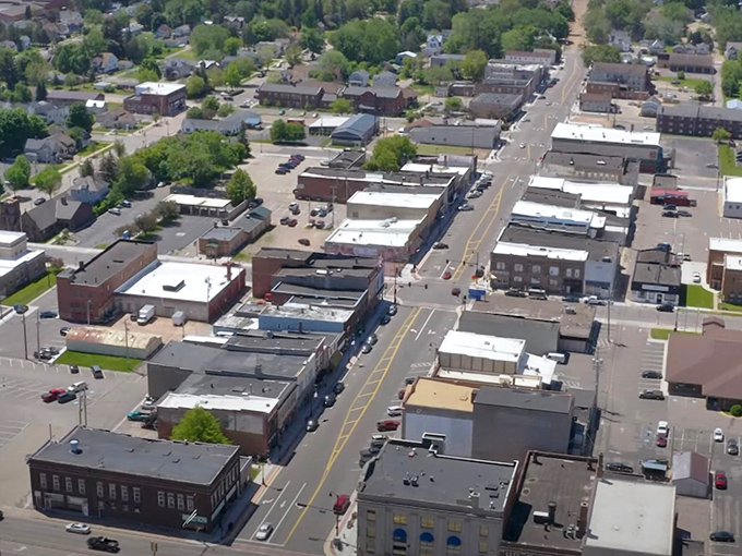 A bird's eye view of Antigo reveals its perfect grid layout. Like a Midwestern Monopoly board, but with friendlier property taxes! 