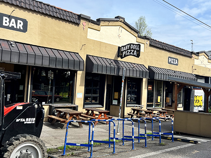 Those outdoor picnic tables at Baby Doll aren't just seating&mdash;they're front-row tickets to Portland's favorite pizza show.