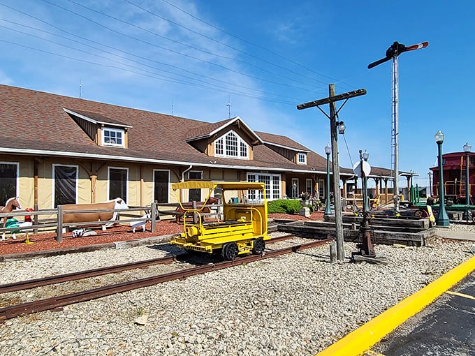 Tracks, trains, and tasty treasures! This nostalgic railway setup at Back 40 Junction sets the scene for a buffet adventure that's definitely worth the ticket.