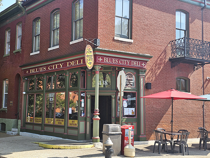 Step into sandwich paradise! Blues City Deli's charming storefront beckons with the promise of legendary Italian meats and blues music vibes.