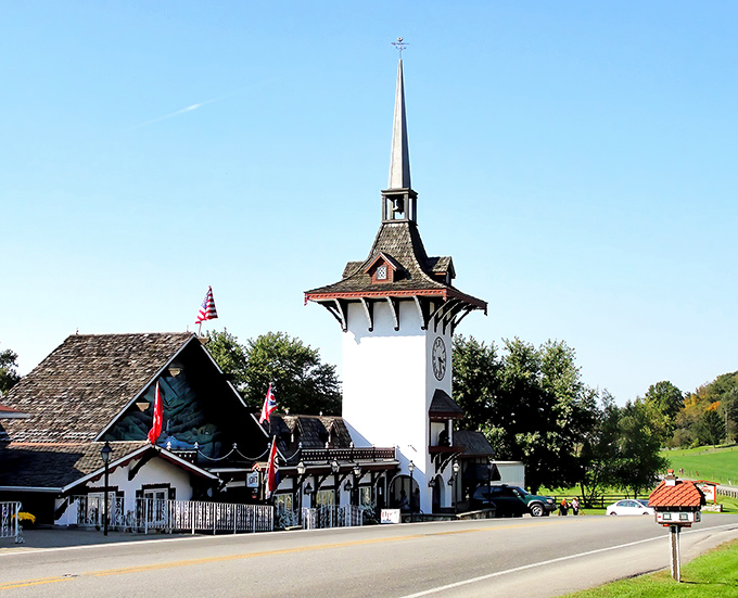 Steeple dreams and Swiss-inspired scenes. This charming clock tower looks like it was plucked straight from a European fairytale.
