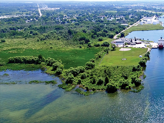 Where green meets blue in Cheboygan. This aerial view shows why water lovers flock to this northern Michigan gem.