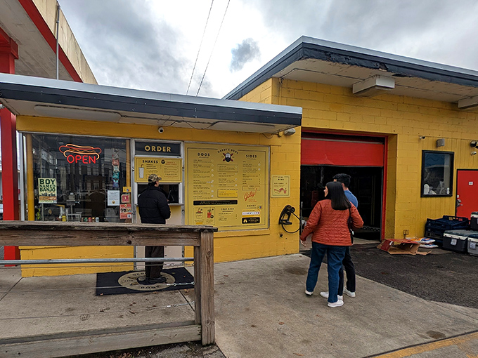 A simple order window and outdoor seating create that perfect casual vibe where great hot dogs taste even better.