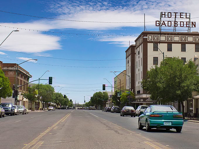 The iconic Hotel Gadsden stands sentinel over Douglas' main street, a time capsule from Arizona's mining boom days.