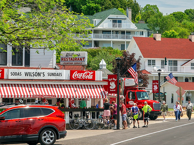 Summer in Door County means joining the happy crowd at Wilson's, where that red-and-white awning has been sheltering ice cream dreams for generations.