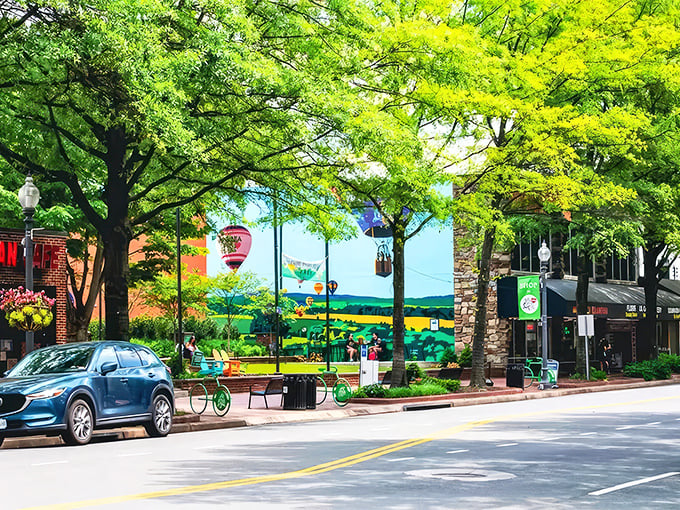 Leafy streets and vibrant murals make Falls Church a walker's paradise. Those colorful hot air balloons painted on the wall? Almost as uplifting as the town itself!