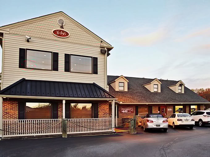 The cozy brick-and-siding charm of Feby's welcomes seafood lovers like an old friend's home.