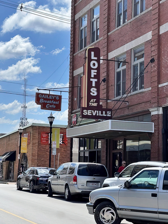 Historic brick and modern comfort meet at Gailey's, where the "Lofts at the Seville" building houses morning magic.