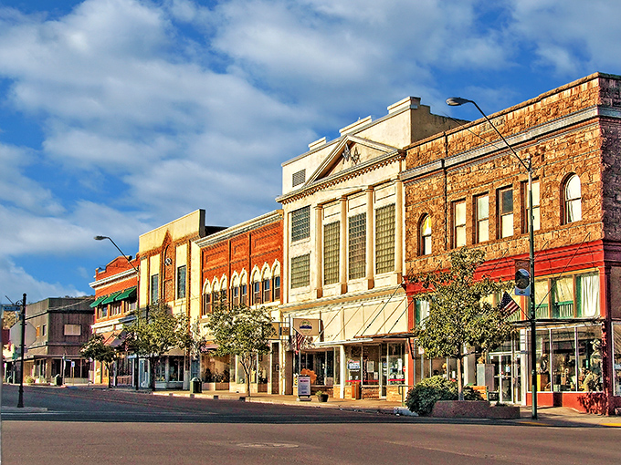 These colorful historic storefronts in downtown Globe tell stories of mining booms and western dreams, all under that impossibly blue desert sky.