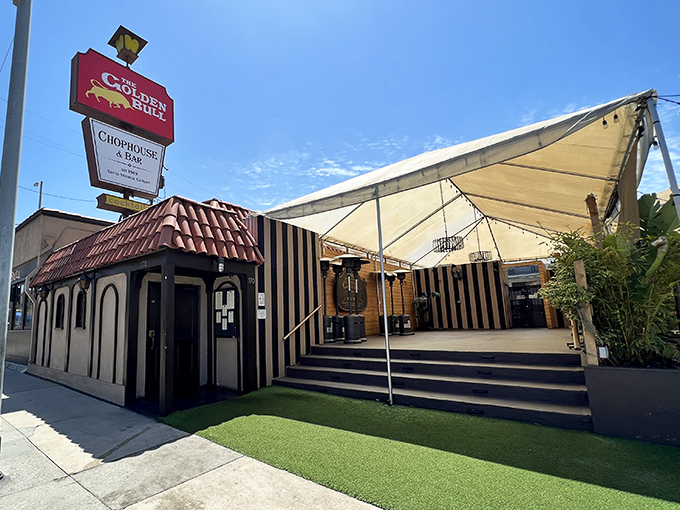 That covered patio whispers promises of perfectly grilled beef and memorable evenings ahead.