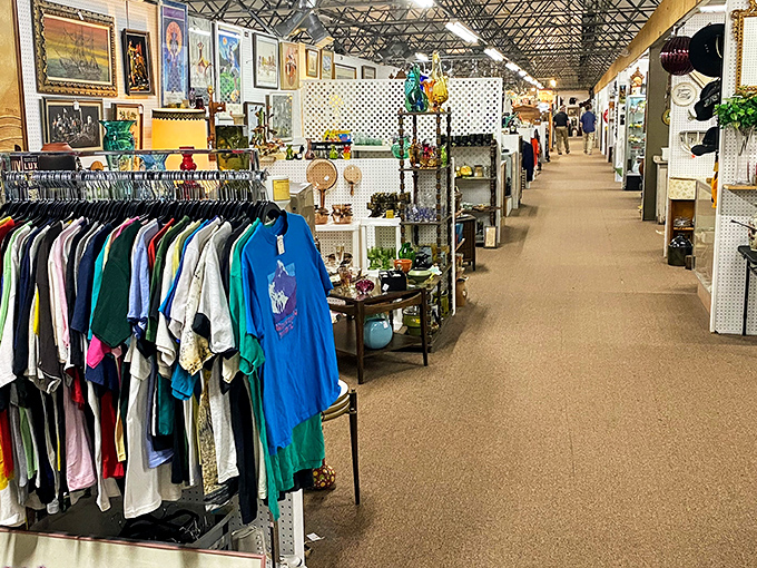 Vintage clothing and treasures line the walkways. Each booth tells its own story of yesteryear.