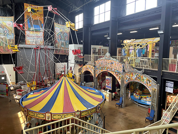 A colorful carousel and vintage carnival attractions bring the golden age of traveling shows back to life.