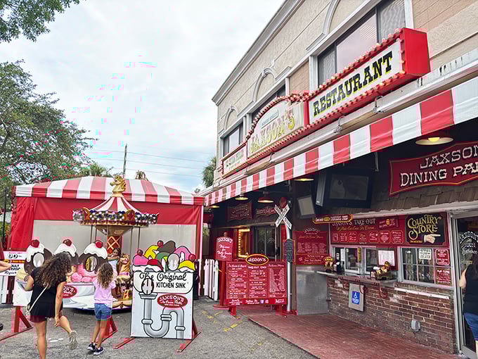 Red and white stripes, vintage charm, and the promise of "The Original Kitchen Sink" – Jaxson's isn't just an ice cream shop, it's a time machine.