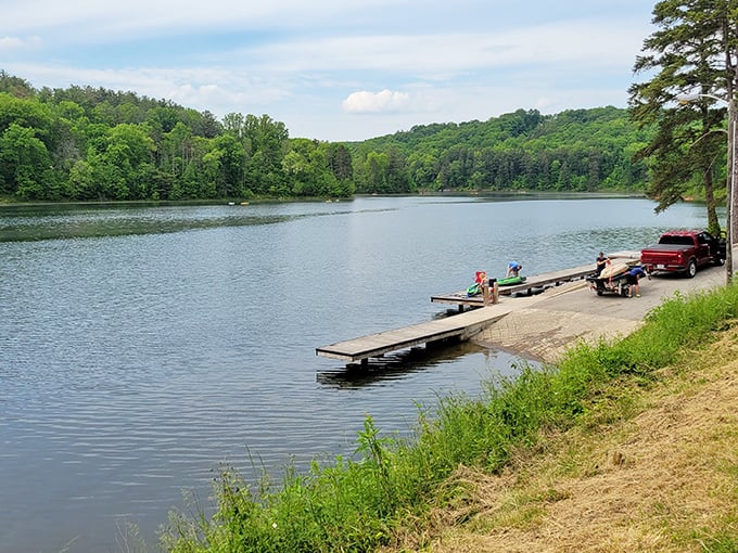 Lake Hope's fishing dock beckons anglers like a siren song. The kind of place where "the one that got away" stories are born daily.