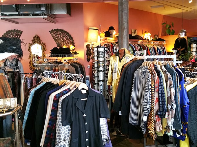 Inside Magpie, coral walls and ornate mirrors create the perfect backdrop for racks of carefully curated clothing.