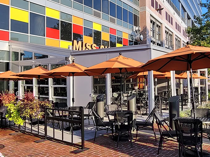 Outdoor dining under those cheery orange umbrellas? At Miss Shirley's, breakfast becomes a sidewalk celebration worth waking up for.