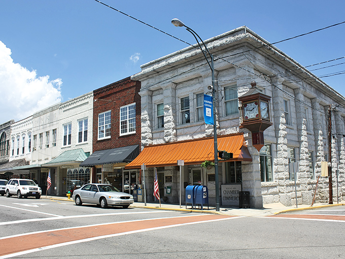 This stone bank building anchors downtown Mount Airy with timeless charm. Small-town architecture at its finest!