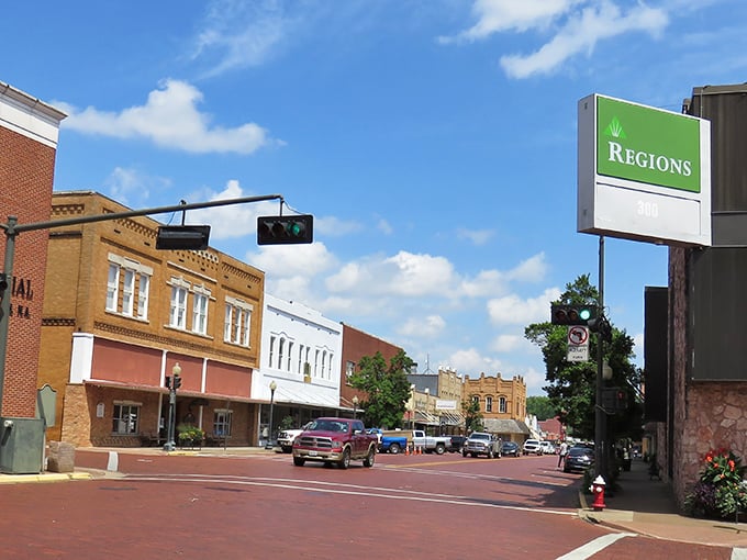 Main Street Nacogdoches offers a glimpse into small-town Texas charm with its preserved architecture and brick-paved streets.