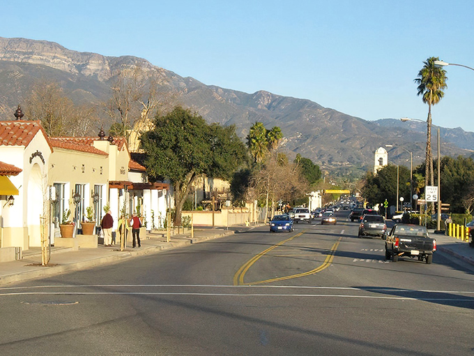 Main Street in Ojai feels like stepping into a postcard. Palm trees and mountains create the perfect California small-town backdrop.