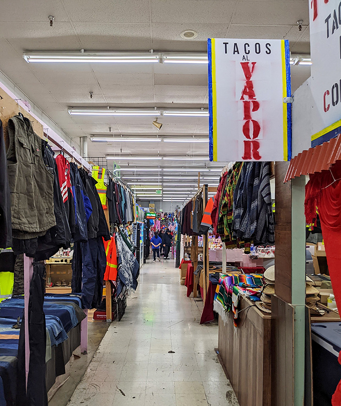 Step into a world where "Tacos Al Vapor" signs hang above aisles of vintage treasures. This Portland market feeds both your stomach and your collecting habit!