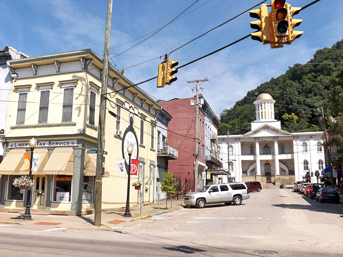 Main Street Pomeroy feels frozen in time, where traffic lights hang above brick buildings and the courthouse stands sentinel. Small-town America at its most authentic.