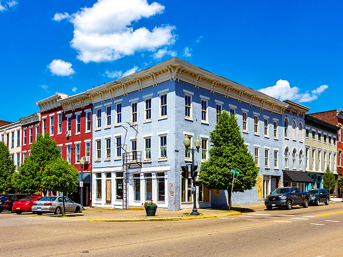 Colorful historic buildings line Portsmouth's downtown, where affordable apartments and charming storefronts create a postcard-perfect retirement setting.