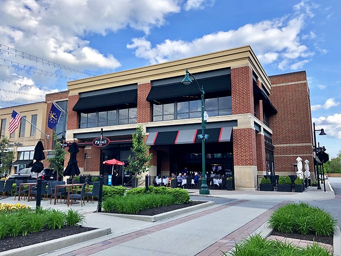 Outdoor dining at Prime 47 where string lights create magic. Like dining in a fancy friend's backyard, if that friend happened to be a steak wizard.