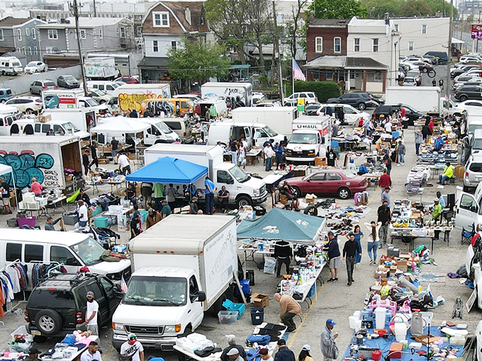 Urban treasure hunting at its finest. Trucks and tables transform this Philadelphia lot into a wonderland of potential discoveries.