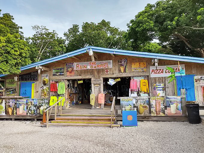 The Rain Barrel's colorful chaos spills onto the porch like a tropical yard sale gone wonderfully wild. Florida's quirkiest shopping experience awaits!