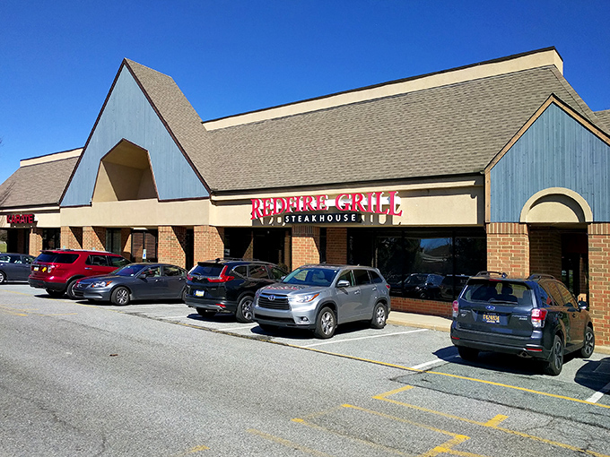 Redfire's distinctive A-frame design houses meat magic within those brick walls. The parking lot's always full for good reason!