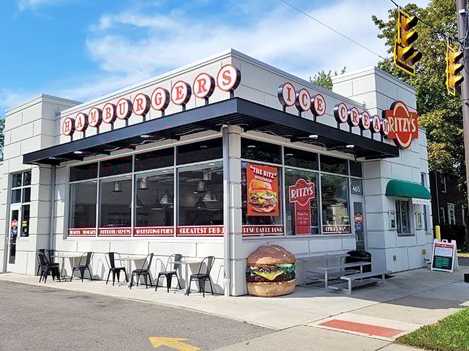 The corner spot where burger dreams come true. Ritzy's classic design promises what the name doesn't &ndash; no-frills deliciousness.