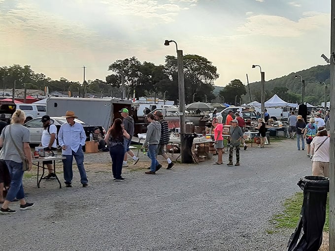 Dusk shopping at Rogers Flea Market&mdash;where one person's castoffs become another's conversation pieces for decades to come.