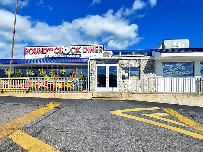 "Where the coffee's always fresh and the welcome's always warm. Those hanging flower baskets aren't the only colorful thing here!"