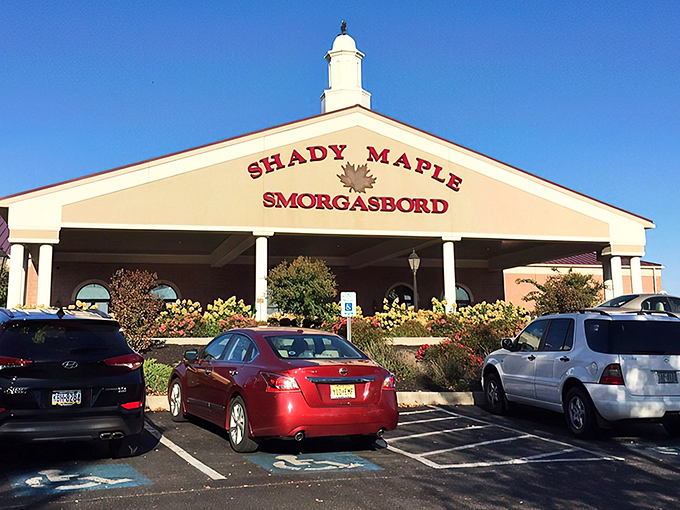 Shady Maple's welcoming entrance promises what lies within: a smorgasbord so vast you might need breadcrumbs to find your way back.