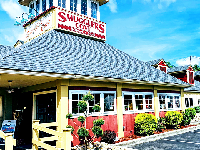 Smuggler's Cove (side view): "Sunny day, nautical vibes, and seafood that makes you forget you're hours from any ocean. Pure vacation mode activated!"