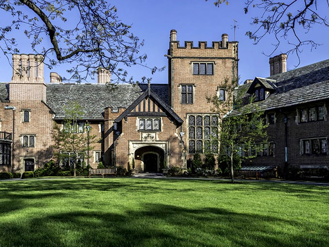 Spring blooms frame this magnificent mansion like nature's red carpet. Even the flowers dress up when visiting Stan Hywet Hall!