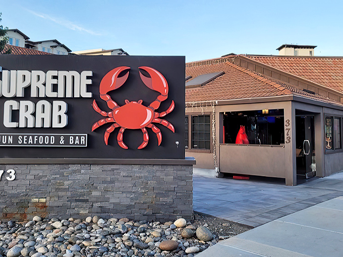 That giant red crab isn’t just a sign—it’s a beacon calling seafood enthusiasts everywhere. Resistance is futile!