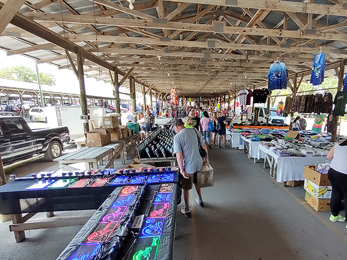 Step into the covered market and feel like you've entered a bazaar where neon signs and vintage treasures compete for attention.