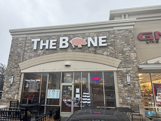 That pink pig logo isn't kidding around. The Bone's outdoor patio practically begs you to settle in for a feast.
