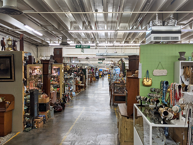 Street signs guide you through this indoor city of collectibles. Time travel never required a map until now!