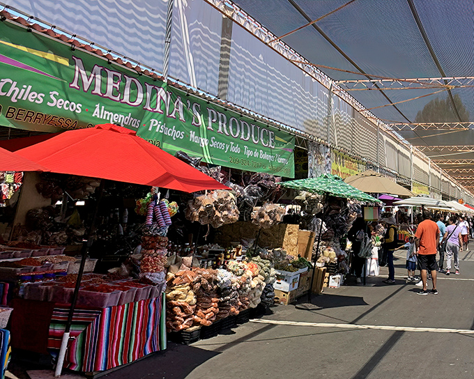 Spice of life! Medina's Produce stand offers a rainbow of dried chiles and nuts that would make any home cook's heart skip a beat.