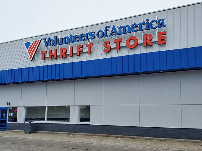 A closer look at the bold red lettering that has guided generations of Michigan bargain seekers to secondhand paradise.