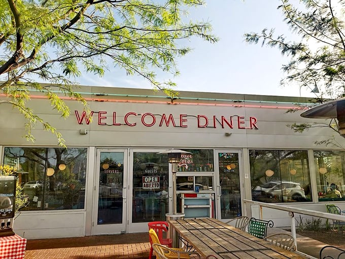That red neon "WELCOME DINER" sign isn't just advertising &ndash; it's a promise they deliver on with every plate that leaves the kitchen.