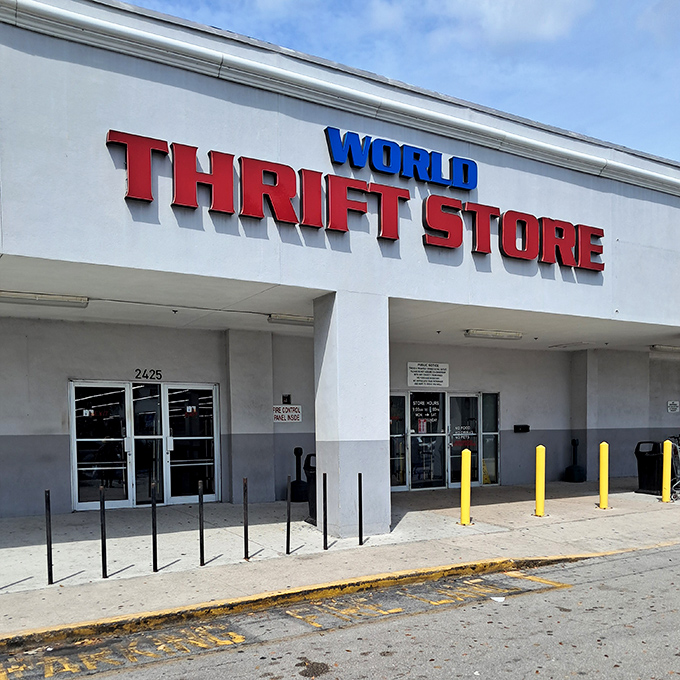 Those bold red letters spell adventure for thrift hunters. World Thrift isn't just a store&mdash;it's an expedition!